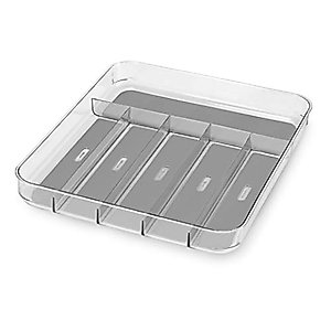 madesmart Silverware Tray - Large | Light Grey | Clear Soft Grip Collection | 6-compartment | Soft-grip Lining | Non-slip Feet | BPA-free