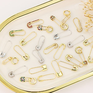 Safety Pin Earrings for Women - 14K Gold Paperclip Earrings Minimalist Dangle Hoop Earrings Paper Clip Earrings Daily Jewelry