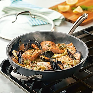 Anolon Accolade Forged Hard Anodized Nonstick Deep Frying Pan / Skillet with Helper Handle and Lid, 12 Inch - Moonstone Gray