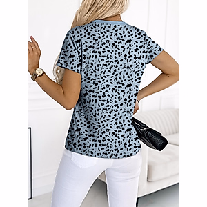 EVALESS Womens Summer Tops Casual Short Sleeve Polka Dot Shirts Round Neck T Shirts Fashion Outfits 2025 Spring Summer Loose Fit Tee Blouses Gray Large