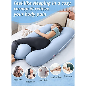 Meiz Pregnancy Pillow, U Shaped Body Maternity Pillow with Velvet Cover, Adjustable Belt and Detachable Extension, for Full Body Support for Pregnant Women (Grey)