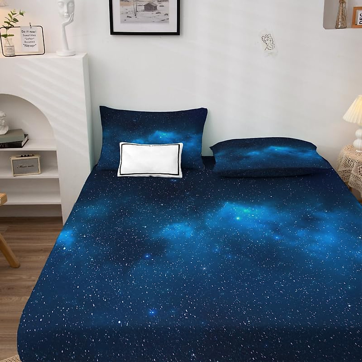 Galaxy Sheets Full Size Sheet Sets - Navy Blue Starry Sky Bed Sheets, Soft Microfiber & Deep Pocket & Wrinkle Free Patterned Bedding Sheets & Pillowcases, 1 Fitted Sheet, 1 Flat Sheet, 2 Pillow Cases