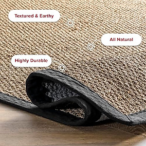 nuLOOM 6x9 Elijah Seagrass Area Rug, Black, Solid Farmhouse Style, Cotton Bordered, Basketweave, Natural Fiber, For Bedroom, Dining Room, Living Room, Hallway, Office, Kitchen, Entryway