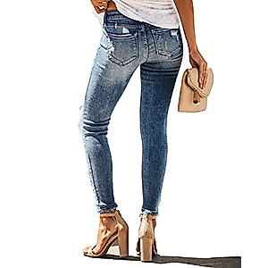 Allimy Women's High Rise Skinny Stretch Ripped Jeans High Waisted Destroyed Denim Pants Size 12