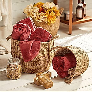 mDesign Round Braided Seagrass Woven Storage Basket with Jute Handles - Rope Weave Circle-Shaped Basket Bin for Shoe Storage in Entryway, Organizing Playroom Toys, and Laundry - Set of 3 - Natural