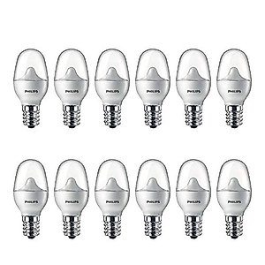 Philips LED Flicker-Free C7 Night Light Bulb, Non-Dimmable, 30 Lumen, Soft White Light (2700K), .05W=7W, E12 Base, 12-Pack