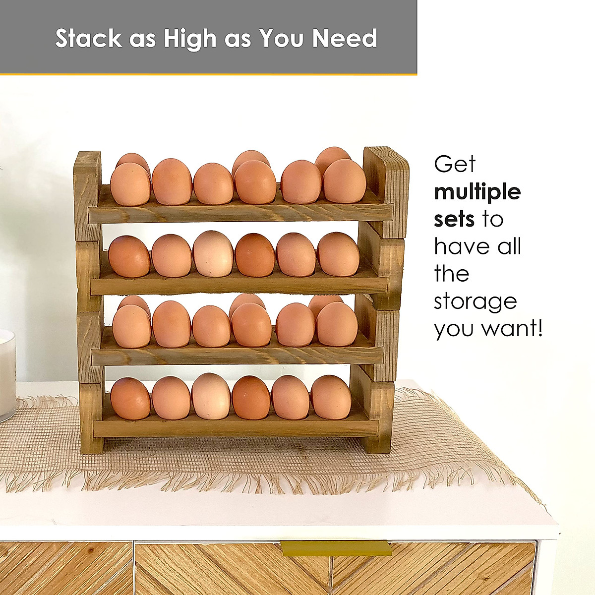 Gui's Chicken Coop Egg Holder - Countertop Stackable Egg Rack For Fresh Eggs - Rustic Kitchen Decor (Double Rack)