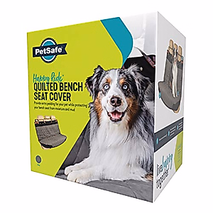PetSafe Happy Ride Quilted Dog Car Seat Cover – Waterproof & Durable – Machine Washable – Fits Most Cars, Trucks & SUVs – Backseat Protection for Scratches & Dog Hair - Bench, Grey