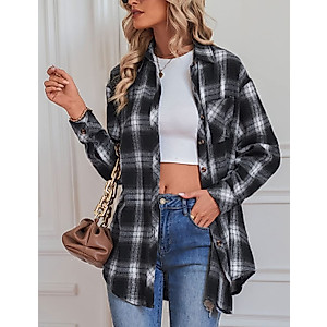 Tiko Miko Flannel Shirts for Women Oversized Plaid Soft Flannel Button Down Shirt Blouses(0001-black-L)