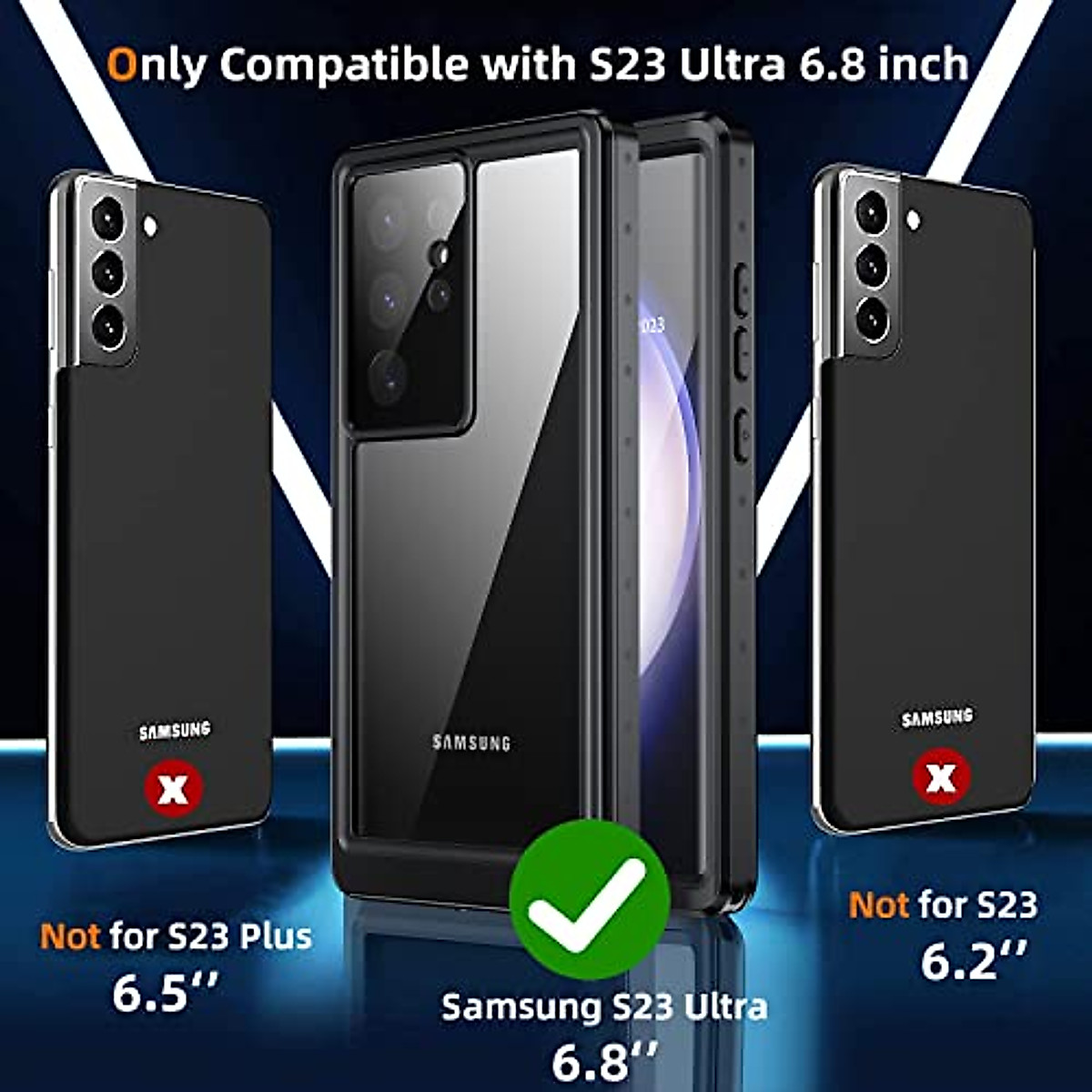 GOLDJU for Samsung Galaxy S23 Ultra Case, Waterproof Case with [Built-in Screen Protector], [12FT Military Fully Body Shockproof] [Dustproof] Phone Case for Galaxy S23 Ultra 5G 6.8'' 2023 Black