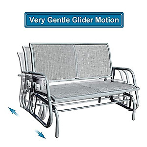 GOLDSUN Swing Glider Chair 2 People Outdoor & Indoor Swing Lounge Glider Chair Cozy Patio Bench for Patio, Backyard, Poolside, Lawn Steel Rocking Garden Loveseat-Grey