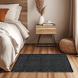 Black 2X3 Jute Rug Braided Rug - Earthy Farmhouse Solid Rug - Nautical Area Rug for Entryway or Kitchen, 2' x 3'