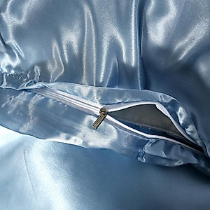 Feelyou Light Blue Silk Like Satin Bedding Set Queen Women Duvet Cover Set Luxury Soft Comforter Cover Adults Bedroom Decor Chic Luxurious Silky Bedspread Cover Zipper (1 Duvet Cover + 2 Pillow Case)