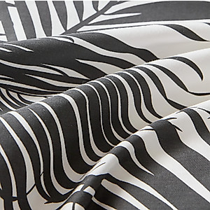 YuHeGuoJi Tropical Plant Duvet Cover Queen 100% Cotton Black Botanical Duvet Cover 3 Pcs Set 1 White Hawaiian Leaves Duvet Cover with Zipper Ties 2 Pillowcases Coastal Palm Bedding Set Soft