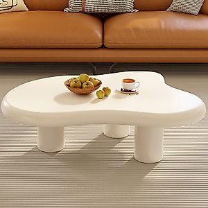 Guyii Cloud Coffee Table, Black Coffee Table for Living Room, Cartoon Irregular Indoor Tea Table, Modern End Table with 3 Legs (White, 41.02 Inch)