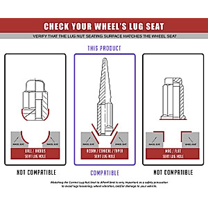 Wheel Accessories Parts Set of 16 ATV/UTV Red Spike Installation Lug Nut Kit | Solid Metal Lug Nuts 12 X 1.5 Thread 3.35" Tall Closed End Bulge Acorn Spiked Lug Nut 1 Long Socket Key (M12x1.50)
