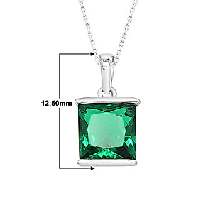 Shineadime Solitaire Pendant Necklace - Princess Cut Simulated Emerald Bar Set Along With 18" Chain In 14k White Gold Over Sterling Silver Jewelry for Women