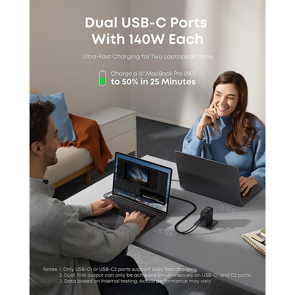 Anker Laptop Charger, 140W USB C Charger, 4-Port Multi-Device Fast Charging, Advanced GaN Power Adapter, Intuitive Touch Controls, for MacBook, iPhone 16 Series, Samsung Galaxy, Pixel, and More