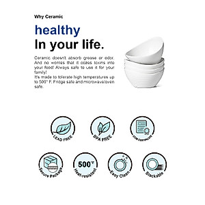 LE TAUCI Salad Bowls 44 Ounce, Ceramic Kitchen Serving Bowl Sets for Pasta, Cereal, Popcorn, Snack, Oven Dishwasher & Microwave Safe - 8.5 inch, Set of 4, White