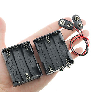 E-outstanding AA Battery Holder 2Set 6x1.5V AA Black Thicken Battery Holder Case Box with I Type Wired Battery Clip Standard Snap Connector