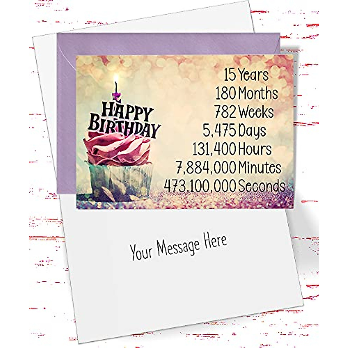 Audacious Cards 15th Birthday Card - Happy Birthday Cupcake Card Years, Months, Weeks, Days, Hours, Cute Card for 15 Year Old