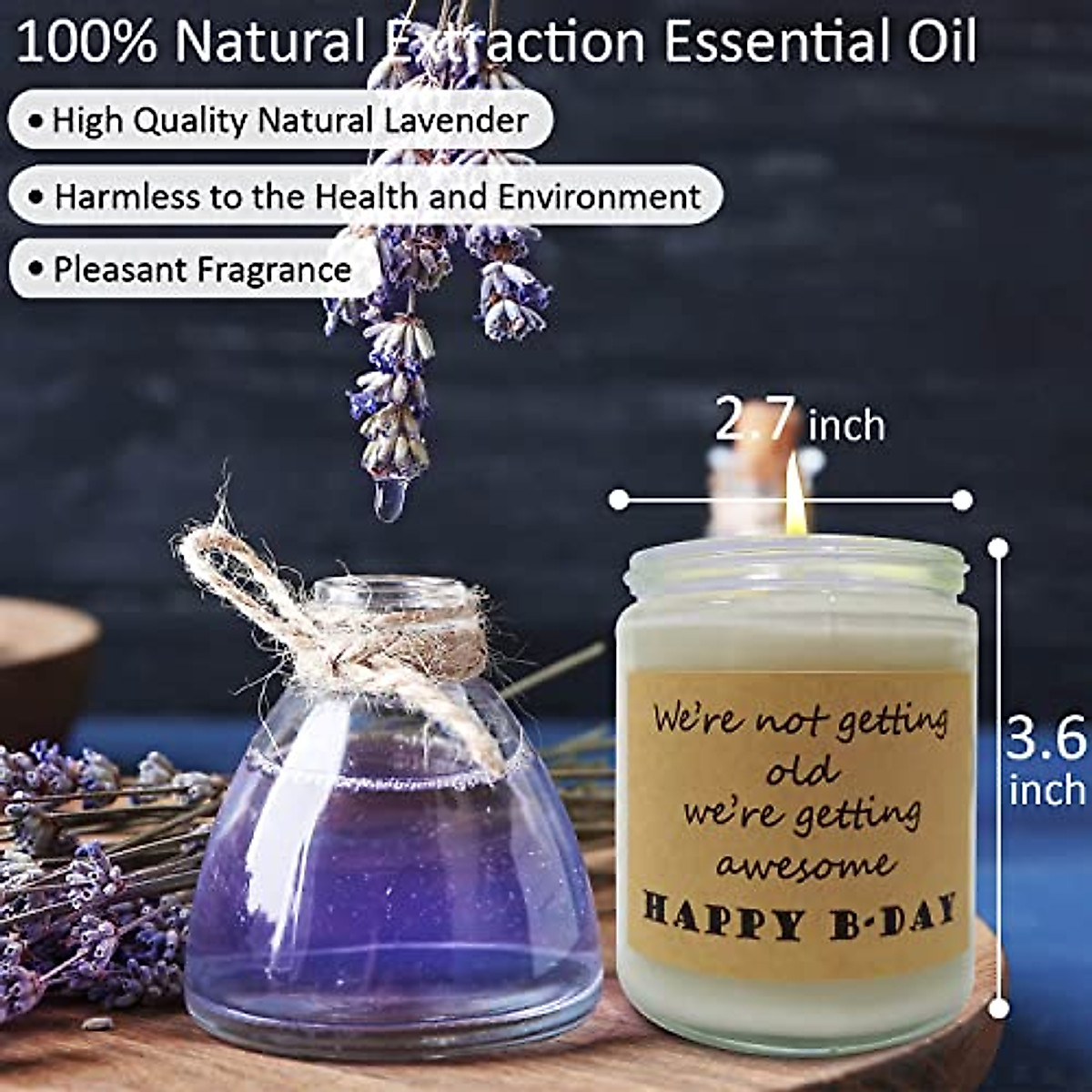 Candles Gifts for Women, Happy Birthday Candles Gifts for Her Mom Sister, 8oz Lavender Scented Candle, Soy Wax Jar Candles Birthday Gift for Friends Men Female Coworker with Wood Gift Box