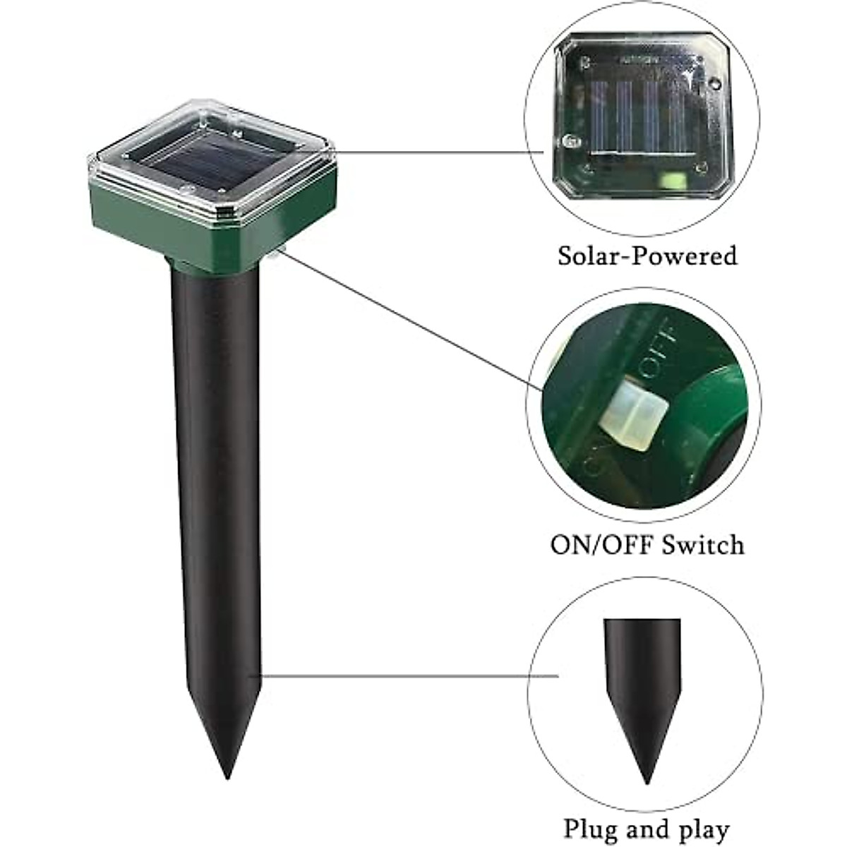 Solar Mole Repellent, Waterproof Ultrasonic Mole Repellent Chipmunk Repellent Outdoor, Gopher Sonic Repellent for Rodent Groundhog Chipmunk Gopher Repeller, Burrowing Gopher Control