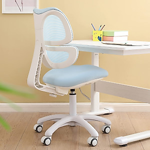 QualiSky Kids Desk Chair, Boy's Girl's Child's Children Teenager Study Office Computer Chair, Ergonomic Design, Adjustable Height and Seat Depth, Lumbar Support, Swivel Type (Blue)