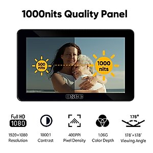 Osee Lilmon 5 1000 Nits High-Bright 5.5 inch Touch Screen DSLR Camera Field Monitor with 3D LUT HDR 4K HDMI in and Out Exposure Focus Assist Waveform Monitor