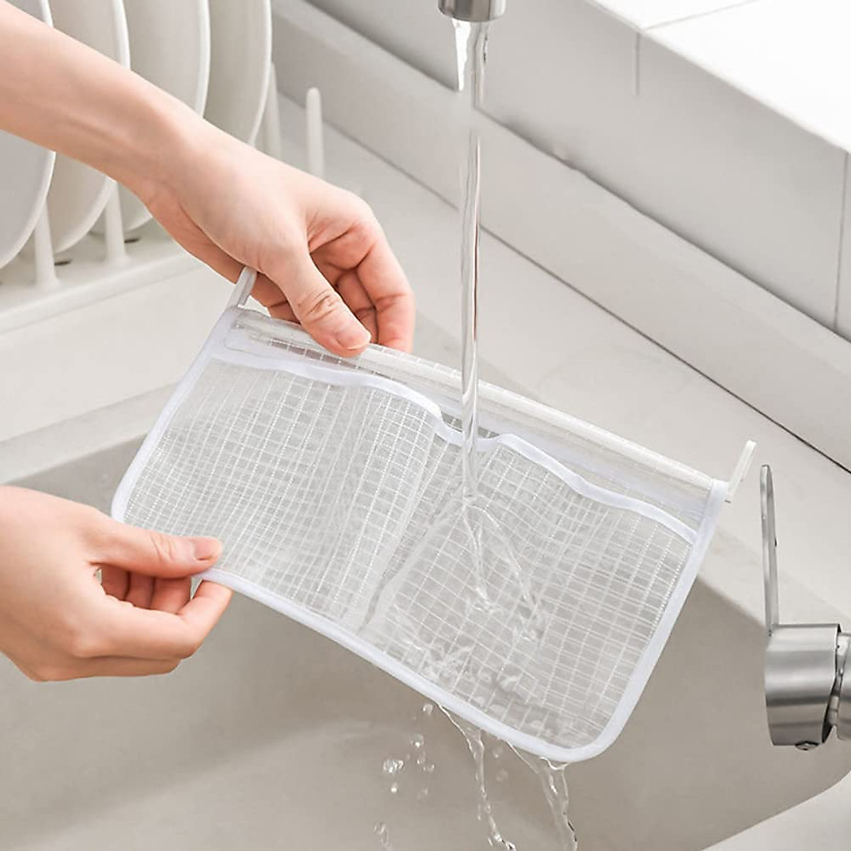 Mobestech 3pcs Hanging Storage Mesh Bag Kitchen Storage Bag Mesh Kitchen Organizer Mesh Bag Door Hanging Organizer Fridge Hanging Mesh Bag Room Organization Pp White Storage Net Two Grids