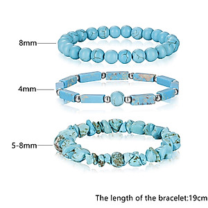 3Pcs Turquoise Bracelet for Women Boho Turquoise Bead Bracelet Natural Stone Beaded Stretch Bracelets Set Healing Crystal Bracelets Turquoise Jewelry for Women