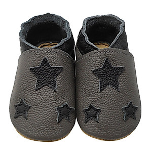 YIHAKIDS Baby Shoes Infant Toddler Soft Anti-Slip Sole Leather Moccasins Cartoon Stars Baby Slippers (6-6.5 US/6-12 Mo./5.1in, Dark Gray)