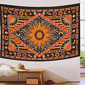ANJANIYA Burning Sun Tie Dye Tapestry, Celestial Sun Moon Star Planet Bohemian Poster Tapestry Tarot Wall Hanging Boho Hippie Hippy Beach Coverlet Curtain (Orange, 30"X40")