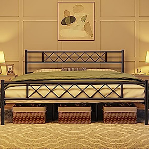 Topeakmart Metal Platform Bed Frame Mattress Foundation with Headboard & Footboard, No Box Spring Needed, Under-Bed Storage, Easy Assembly, California King, Black