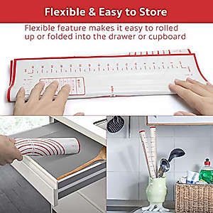 Silicone Baking Mat Non Slip Pastry Mat with Measurement Non Stick BPA Free Baking Mat Sheet for Rolling Dough Counter Cookies Pie, 24 x 16 Inches Red (with 1 Dough Scraper)