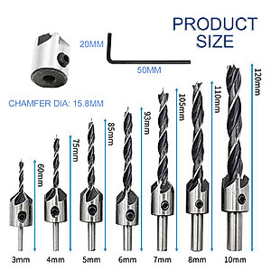 Combination Drill and Tap Bit - M3-M10 Hex Shank HSS Deburr Countersink Bits Set, Quick Change Self-Centering Spiral Tapping Tool Kit for Tapping Wood, Plastic, Aluminum,6Pcs (7)