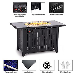 43 in Propane Fire Pit Table,Fire Pit Table,60,000 BTU Auto-Ignition Gas Firepit,CSA Certification and Black Tempered Glass Tabletop,for Outdoor, Patio, Lawn…