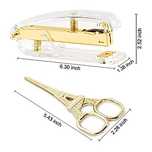 Gold Scissors and Stapler Set - Scissors and Stapler with 1000 Rose Gold Staples, Luxury Set of Gold Office Supplies & Desk Accessories