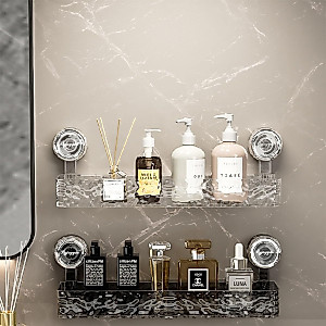 LGQY Raidley No Drill Clear Wall Caddy, Drill-Free Removable Multi Triangle Storage,2024 new light luxury style glacier pattern suction cup shelf (Clear-B)