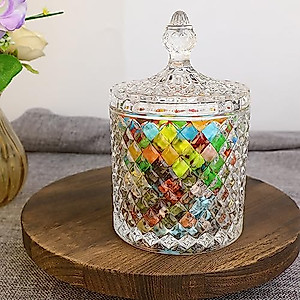INFTYLE Glass Candy Dish with Lid 1pcs 20oz Large Crystal Glass Candy Jar Jewelry Box Dappen Dish Cookie Jar for decorative storage gift idea