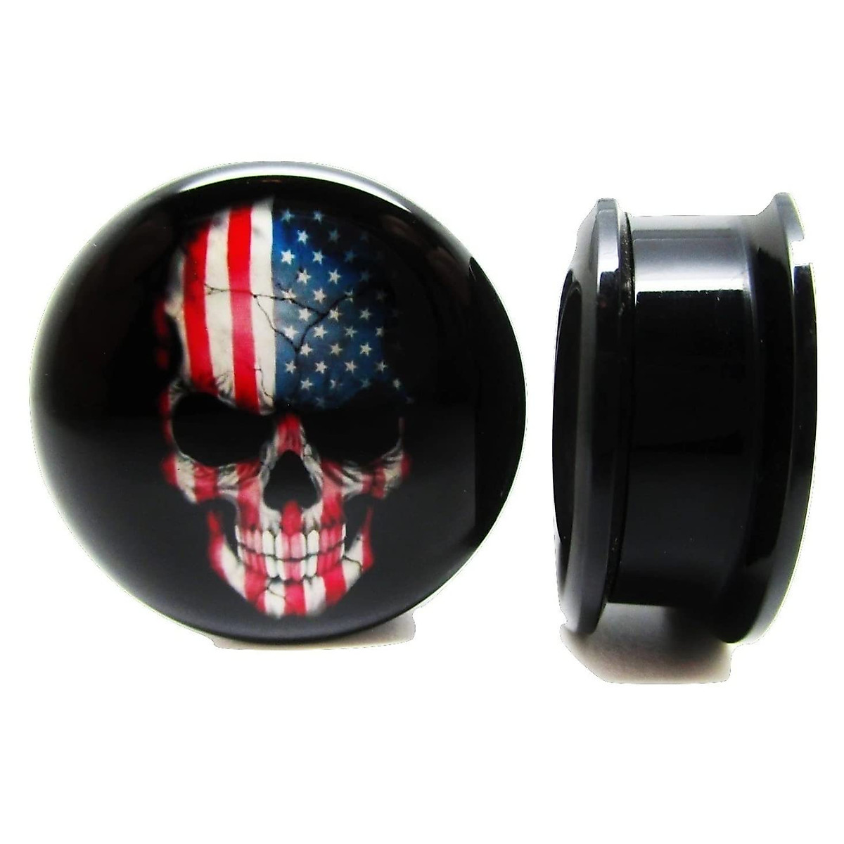 Pierced Republic American Skull Ear Plugs - Acrylic - Screw on - New *Pair* (00 Gauge (10mm))