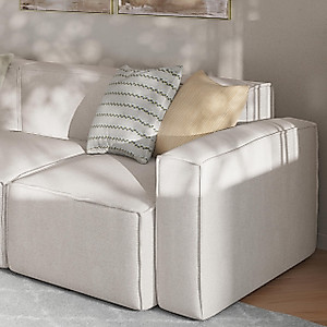 BizChair Fabric Right Chair Module for Sectional Sofa, Customizable Modular Couch Right Seat with Arm Rest, Cream