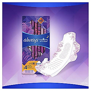 ALWAYS Radiant, Size 4, Overnight Sanitary Pads With Wings, Scented, 20 Count