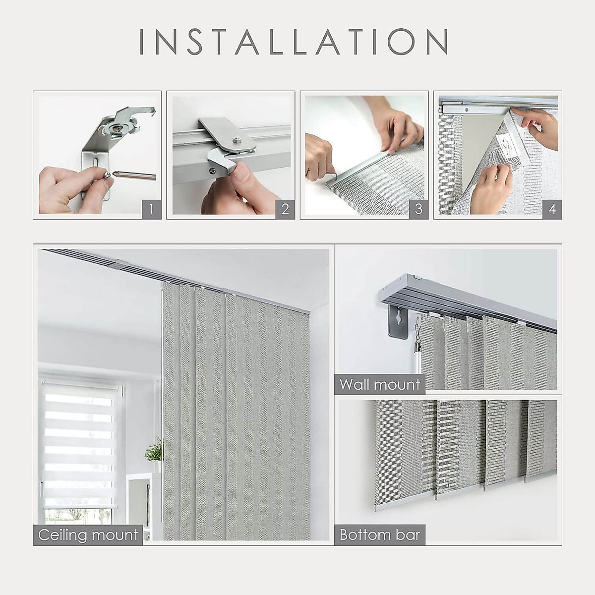 GoDear Design Adjustable Sliding Room Dividers Panel Blinds 45.8"- 86" W x 96" H, Extendable Track Vertical Blinds for Windows Patio Doors, Trimmable Vertical Panel Curtains, Semi Privacy, Snowdrop