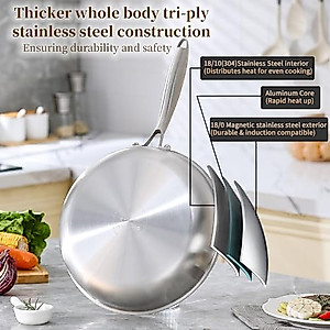 DELARLO Whole body Tri-Ply Stainless Steel 12inch Frying Pan, Oven safe induction skillet,pots and pans set,Suitable for All Stove (Detachable Handle)