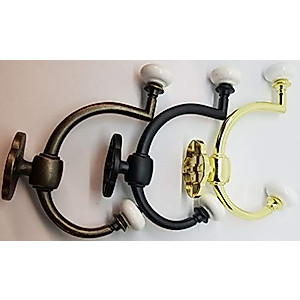 Double Front Mount Coat Hook Porcelain Knobs Old Classic Vintage Rack hat Jacket Retro (Antique Brass)