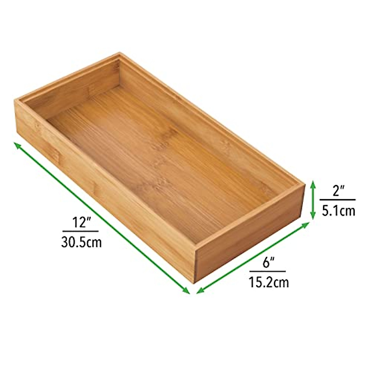 mDesign Wooden Bamboo Drawer Organizer for Office - 12" Long Stackable Storage Box Tray for Desk Drawers/Cabinet - Junk Drawer and Accessories Organization - Echo Collection - 4 Pack - Natural Wood