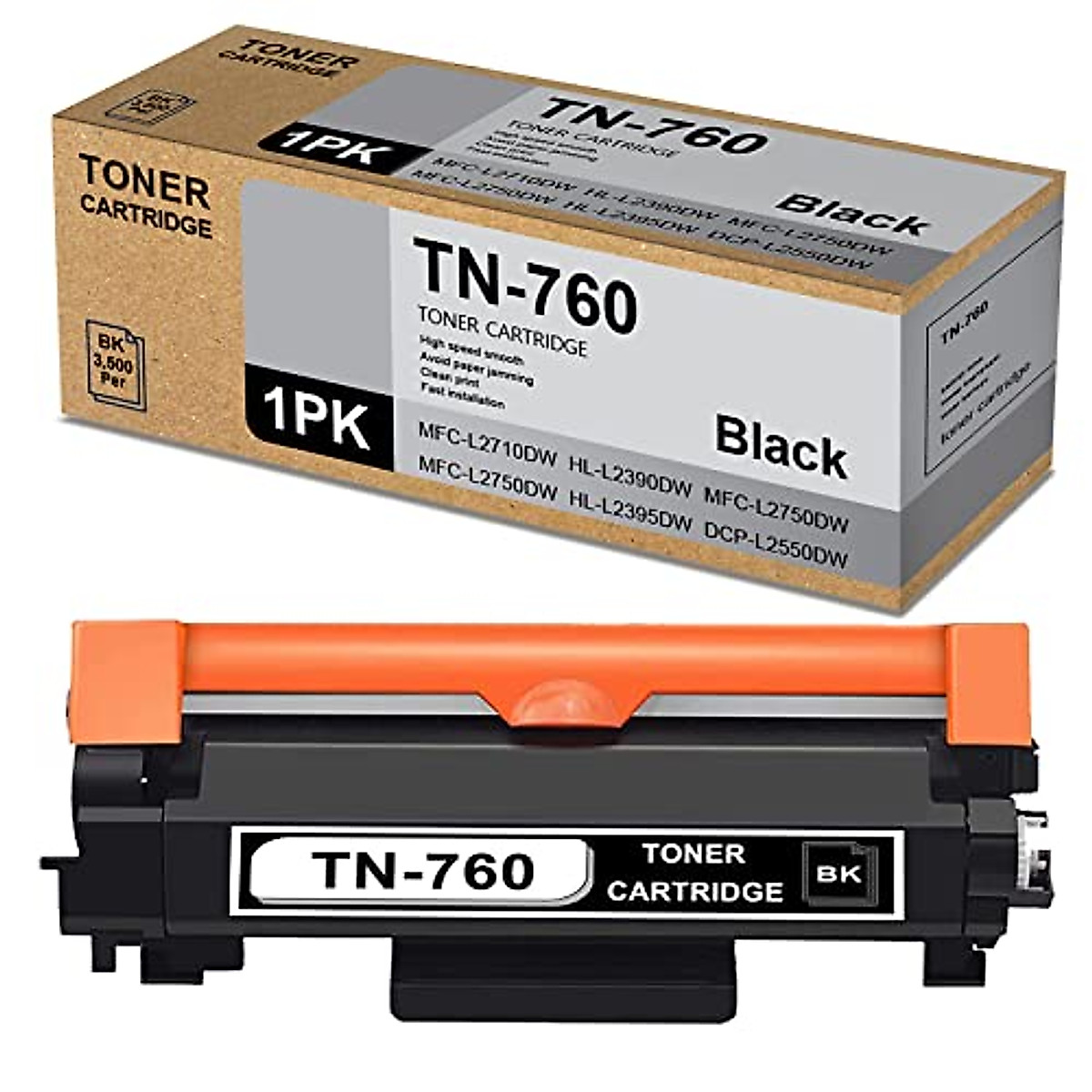 (1 Pack,Black) TN760 TN-760 Compatible Toner Cartridge Replacement for Brother DCP-L2550DW MFC-L2710DW MFC-L2750DW MFC-L2750DWXL HL-L2350DW HL-L2370DW Toner Cartridge Printer