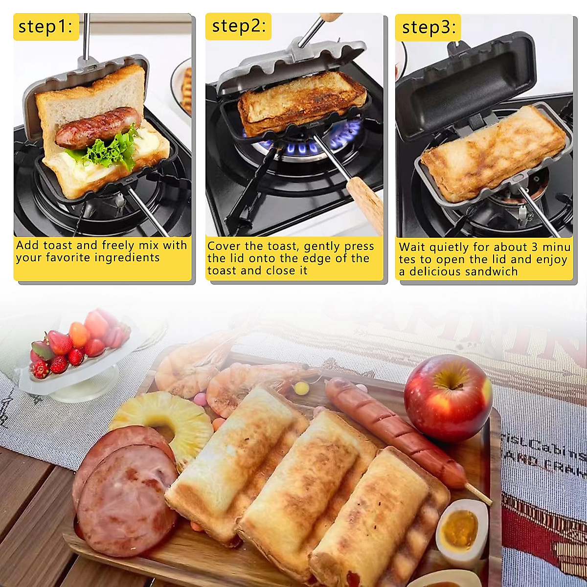 Hot Sandwich Maker, Double-Sided Sandwich Baking Pan With 7in Bread Clip,Double Sided Frying Pan for Breakfast,Hot Dog Toaster,Campfire Sandwich Maker(1Pcs)