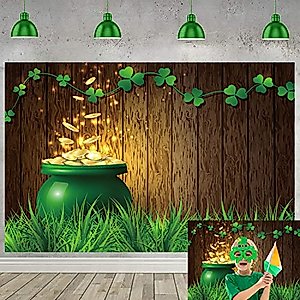 St.Patricks Day Backdrop Green Shamrock Gold Pot Lucky Irish Wooden Wall Photography Background Kids Adult Party Decoration Photo Booth Studio Props 8x6